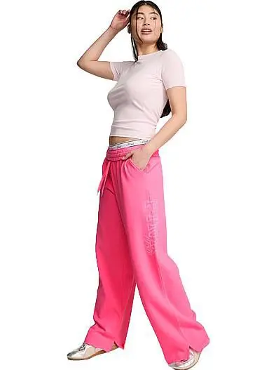 Pink Campus Fleece™ Wide-leg Split-hem Sweatpants - Pink