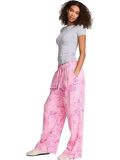 Pink Campus Fleece™ Wide-leg Split-hem Sweatpants - Print