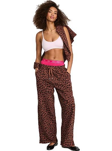 Pink Campus Fleece™ Wide-leg Split-hem Sweatpants - Print