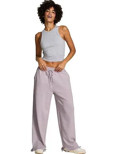 Pink Campus Fleece™ Wide-leg Split-hem Sweatpants - Purple