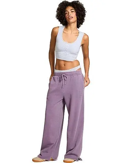 Pink Campus Fleece Wide-leg Split-hem Sweatpants - Purple
