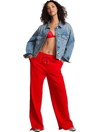 Pink Campus Fleece™ Wide-leg Split-hem Sweatpants - Red