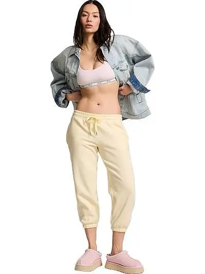 Pink Campus Fleece Capri Jogger Sweatpants - Beige