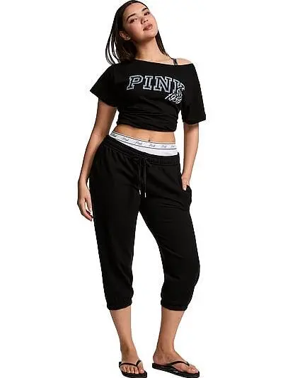 Pink Campus Fleece Capri Jogger Sweatpants - Black