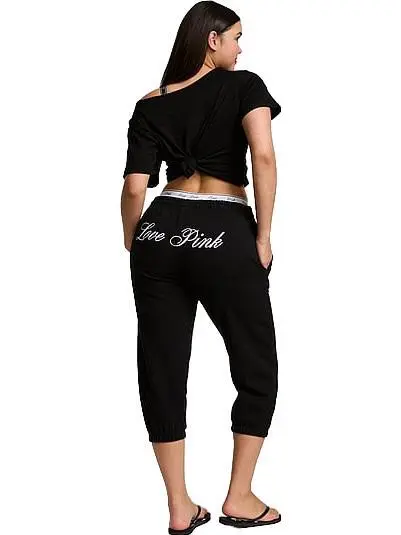Pink Campus Fleece Capri Jogger Sweatpants - Black