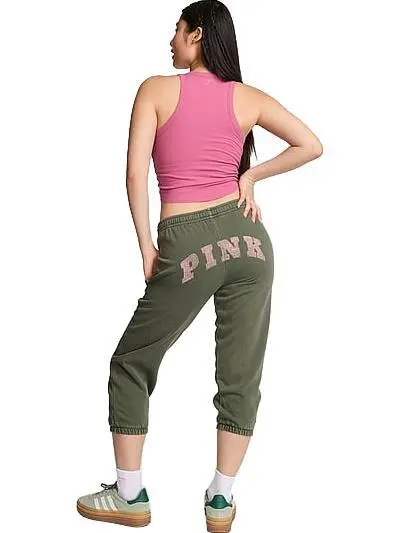 Pink Ivy Fleece Capri Jogger Sweatpants - Green
