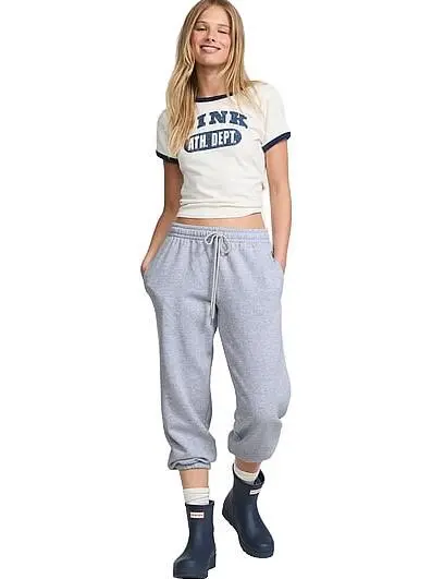Pink Ivy Fleece Capri Jogger Sweatpants - Grey