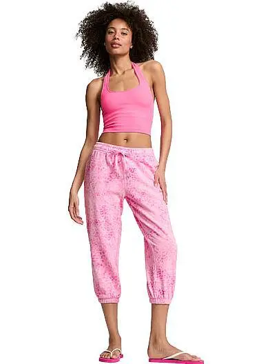 Pink Campus Fleece Capri Jogger Sweatpants - Print