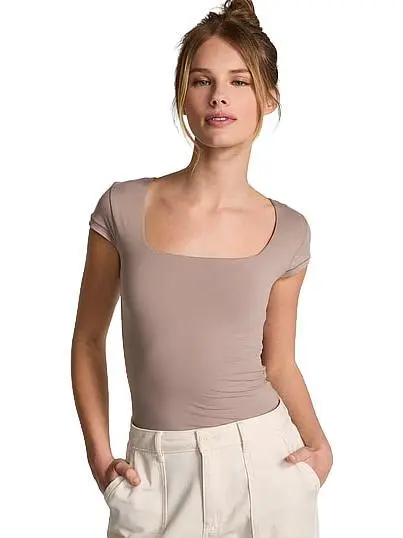 Pink Base Stretch™ Cap-sleeve Tee - Brown