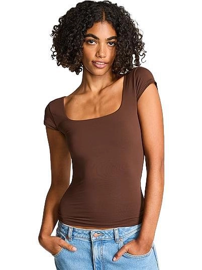 Pink Base Stretch™ Cap-sleeve Tee - Brown