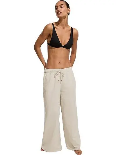 Victoria's Secret Linen Wide-leg Pants - Beige