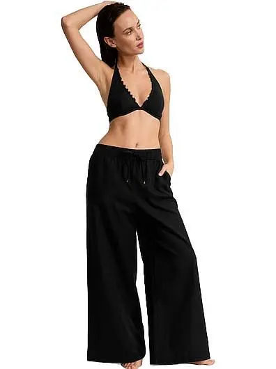 Victoria's Secret Linen Wide-leg Pants - Black