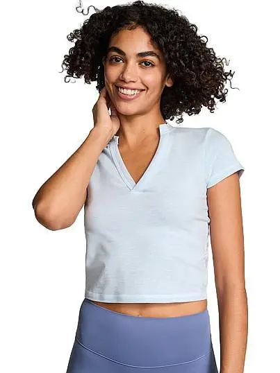 Pink All-day Cotton Plunge Cropped Top - Blue