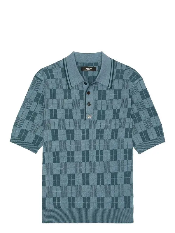 Amiri Checkered Polo In Blue - Vintage Blue