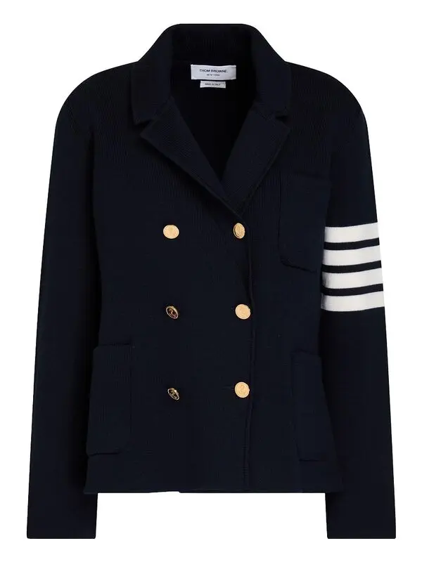 Thom Browne Double-breasted Striped Wool-blend Blazer - Navy
