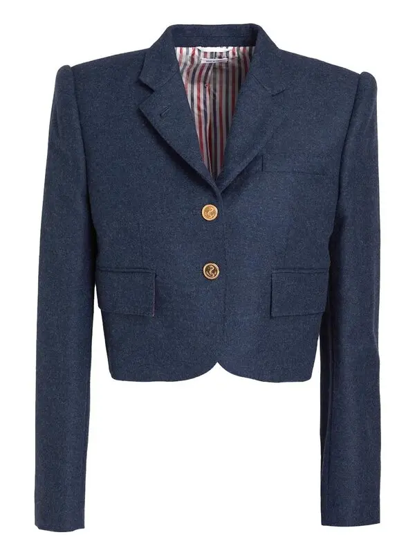Thom Browne Cropped Wool-flannel Blazer - Navy