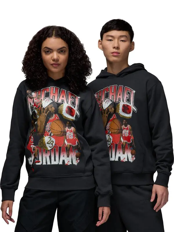 JORDAN Flight Fleece Graphic Pullover Hoodie - Black