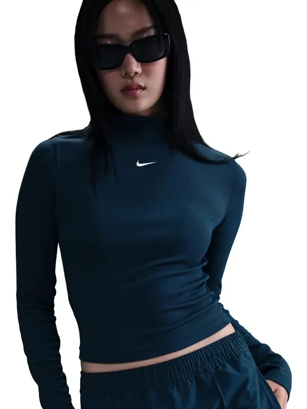 Nike Sportswear Essential Ribbed Mock-neck Long-sleeve Top - Blue