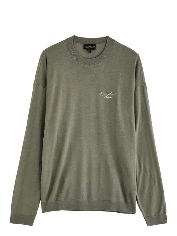 Emporio Armani Logo-embroidered Wool Jumper - Green