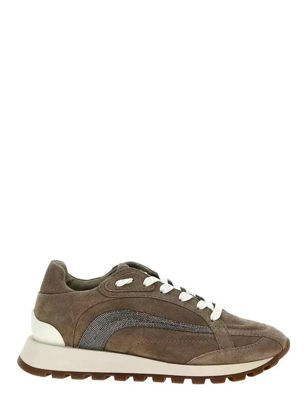 Brunello Cucinelli Monili-embellished Suede Sneakers - Brown