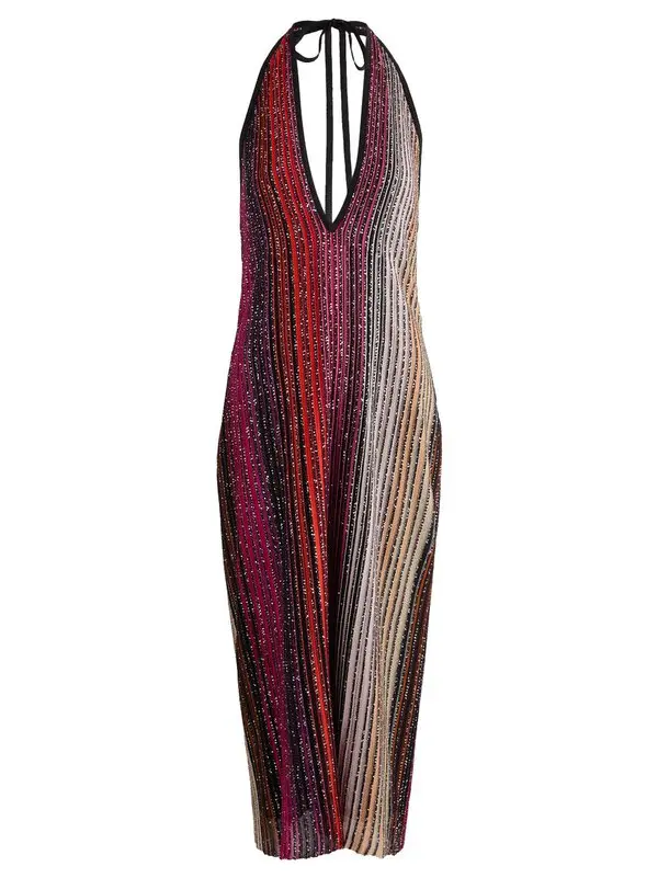Missoni Striped Embellished Metallic-knit Midi Dress - Multicoloured
