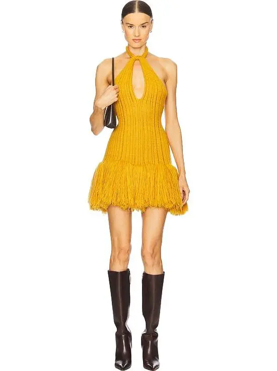 GEORGE TROCHOPOULOS Laddered Fringe Mini Dress - Yellow
