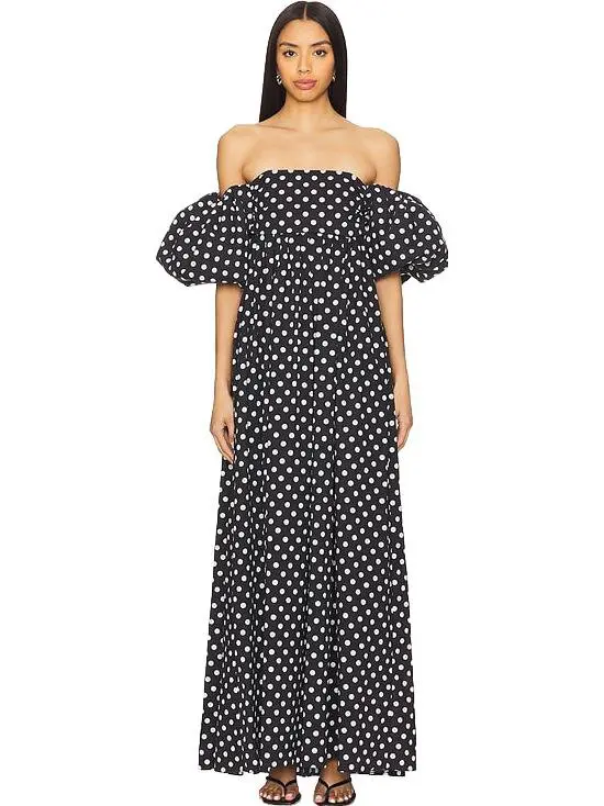 Caroline Constas Emilia Maxi Dress In Black - Black White Polka Dot