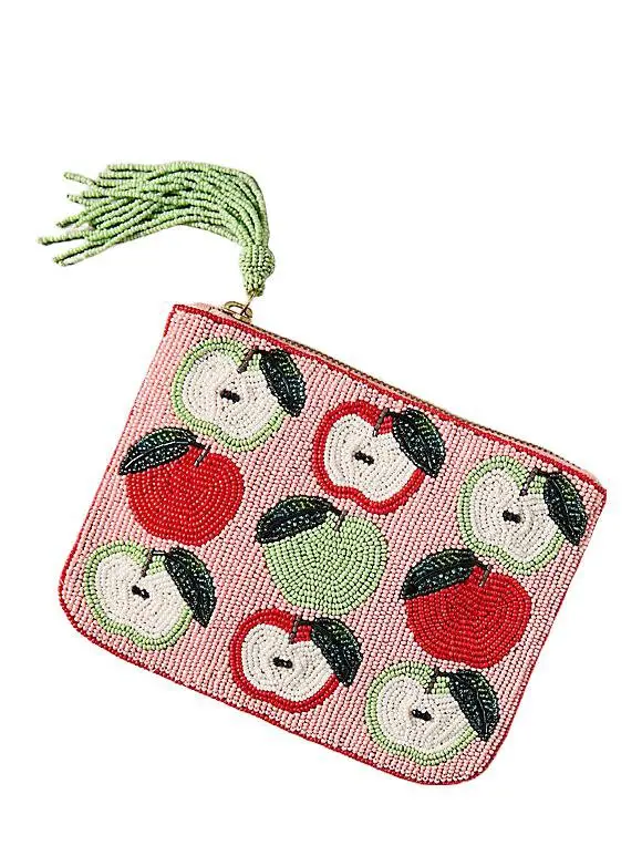 Anthropologie Fiona Medium Beaded Pouch - Apples