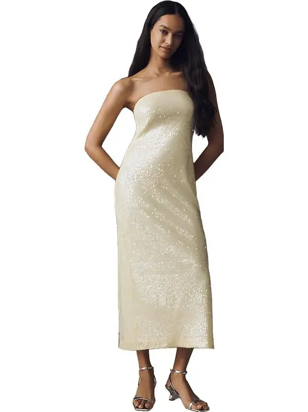 Endless Rose Strapless Sequin Midi Dress - Yellow