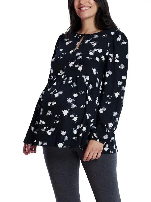 Motherhood Maternity Long Sleeve Empire Waist Woven Blouse - Black Ditsy