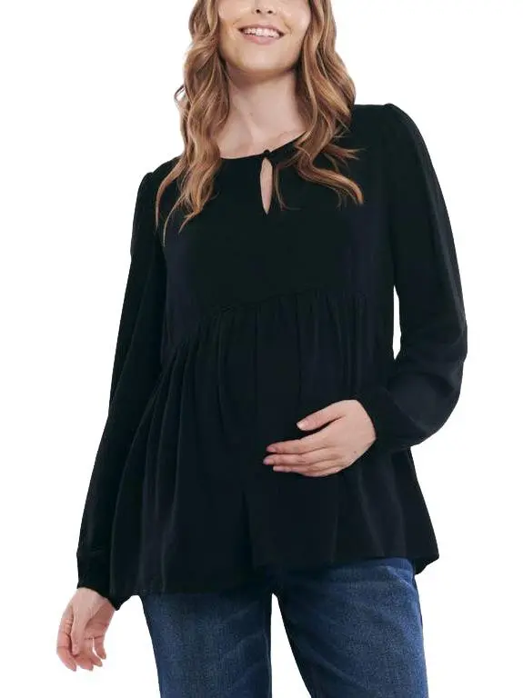 Motherhood Maternity Long Sleeve Empire Waist Woven Blouse - Black