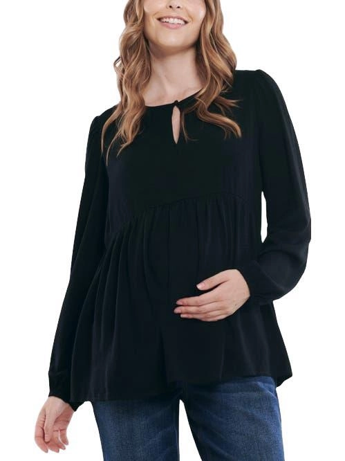 Motherhood Maternity Long Sleeve Empire Waist Woven Blouse - Black