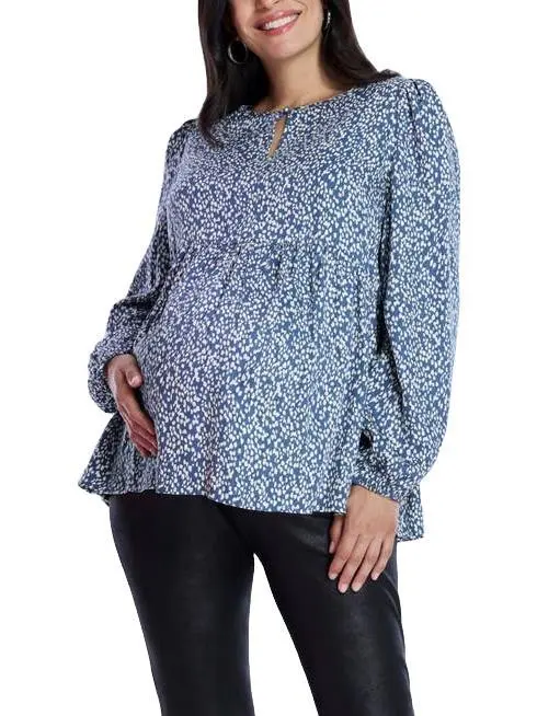 Motherhood Maternity Long Sleeve Empire Waist Woven Blouse - Indigo Animal