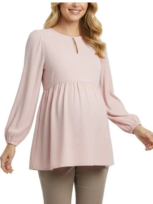 Motherhood Maternity Long Sleeve Empire Waist Woven Blouse - Soft Violet