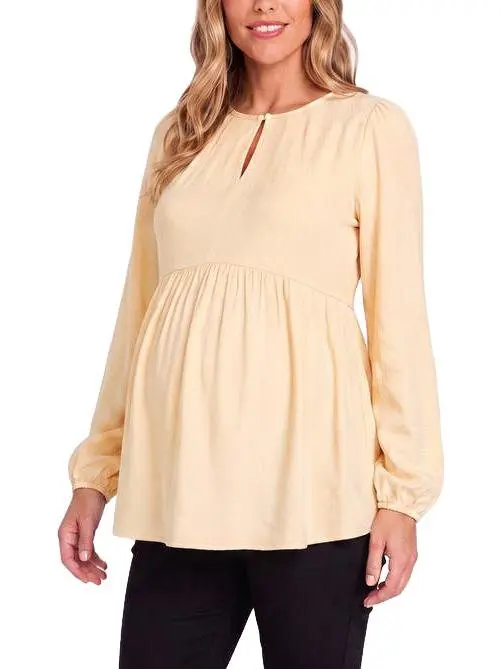 Motherhood Maternity Long Sleeve Empire Waist Woven Blouse - Soft Yellow