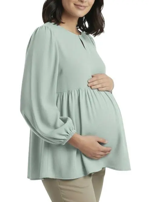 Motherhood Maternity Long Sleeve Empire Waist Woven Blouse - Whispering Blue