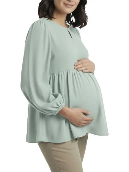 Motherhood Maternity Long Sleeve Empire Waist Woven Blouse - Whispering Blue