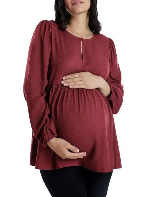 Motherhood Maternity Long Sleeve Empire Waist Woven Blouse - Zinfandel
