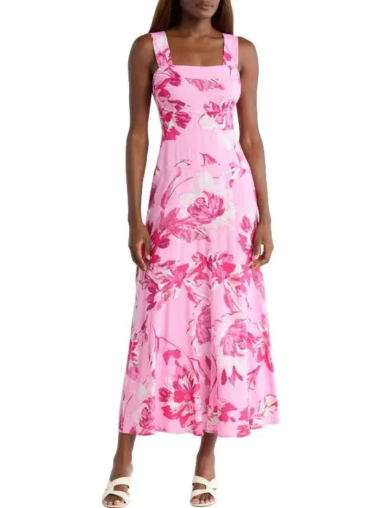 Vince Camuto Floral Tiered Maxi Dress - Raspberry Sorbet