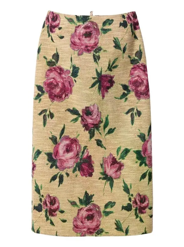 La DoubleJ Rose-print Pencil Skirt - Neutrals