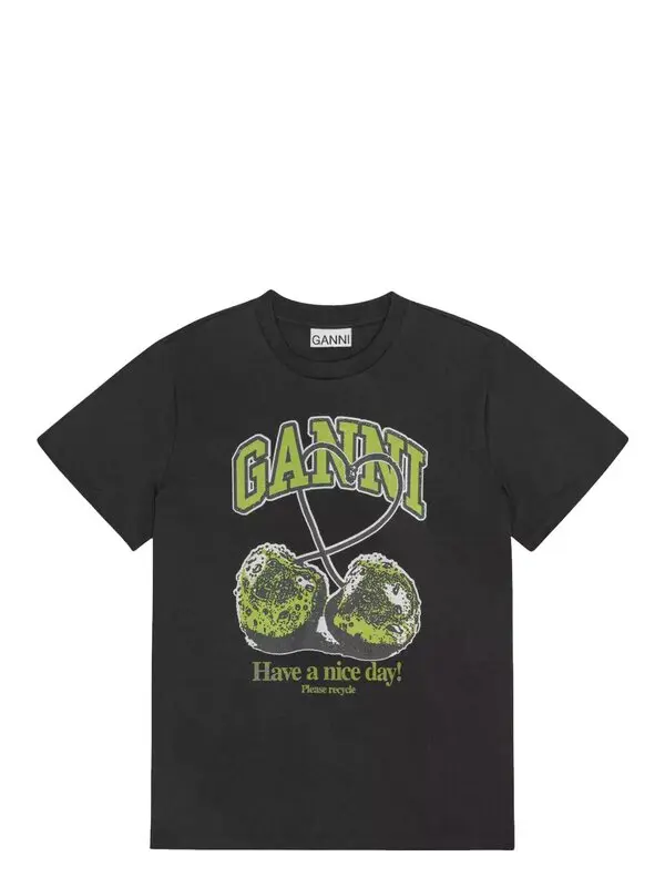 GANNI Printed T-shirt - Black