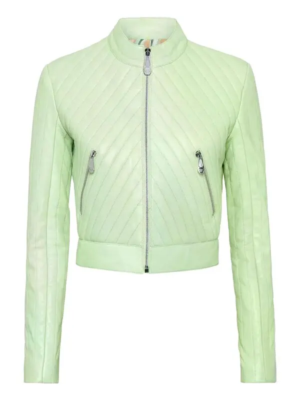 Philipp Plein Leather Biker Jacket - Green