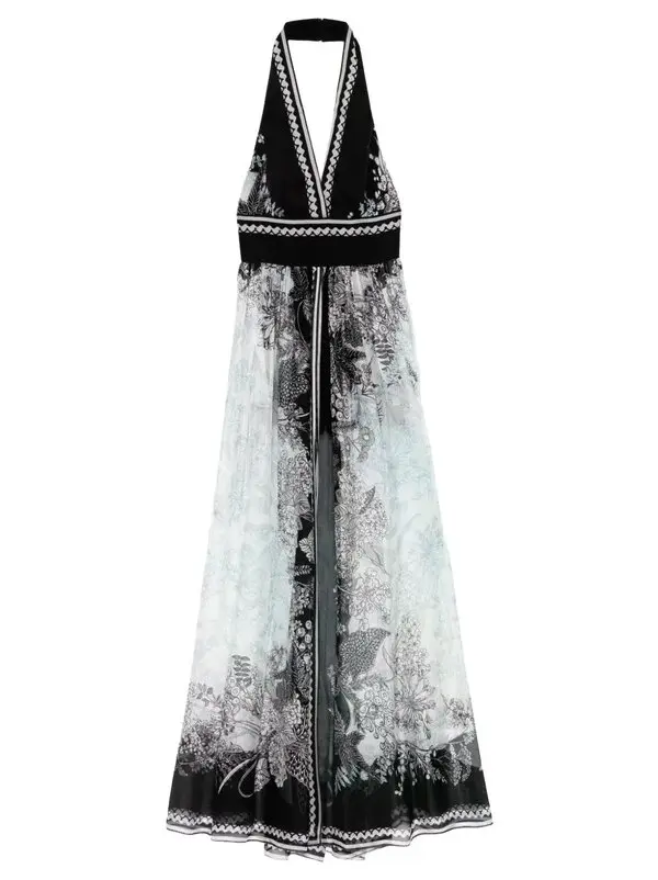 Elie Saab Printed Chiffon Maxi Dress - Black