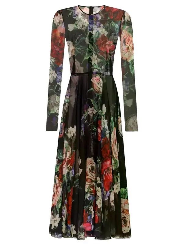 Dolce & Gabbana Floral-print Midi Dress - Black