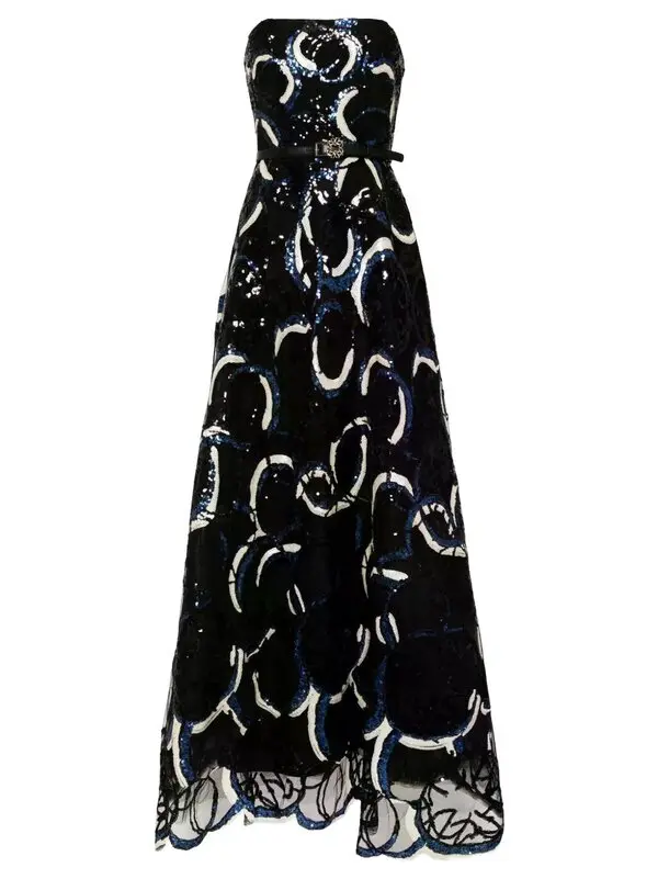 Elie Saab Embroidered Strapless Gown - Black