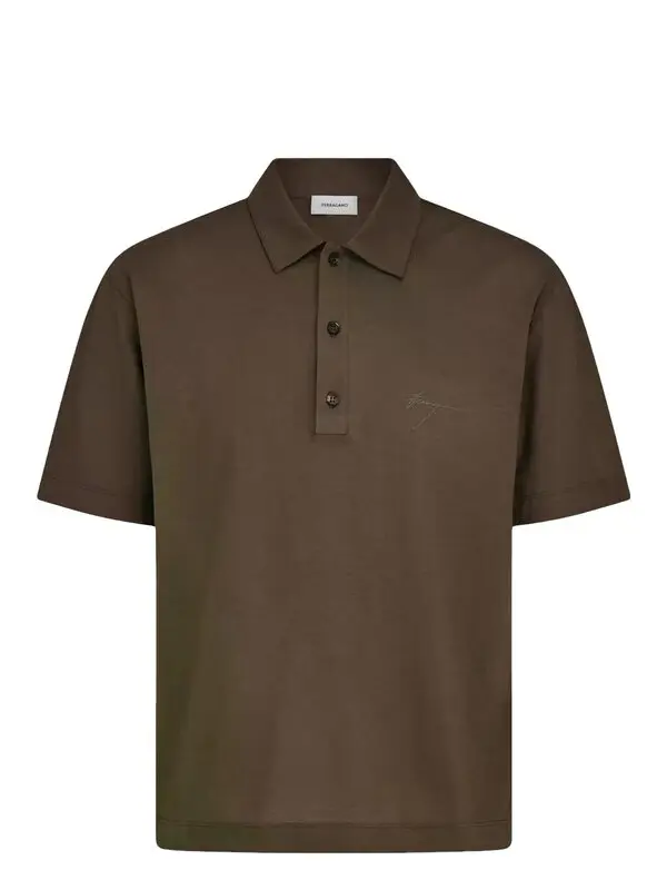 FERRAGAMO Signature Cotton Polo Shirt - Brown