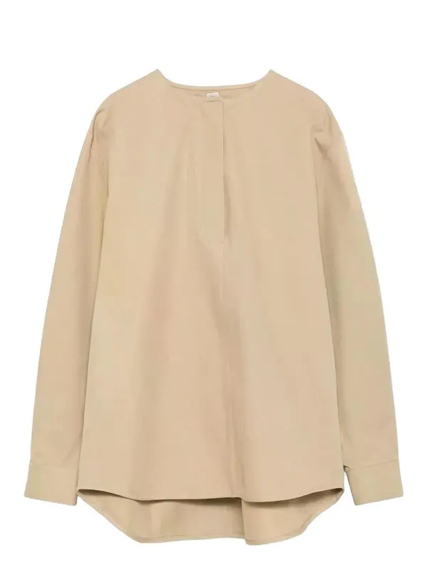 TOTEME Collarless Cotton Shirt - Neutrals
