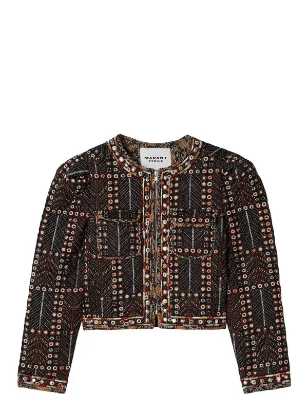MARANT ETOILE Christy Embellished Quilted Printed Cotton-voile Jacket - Black