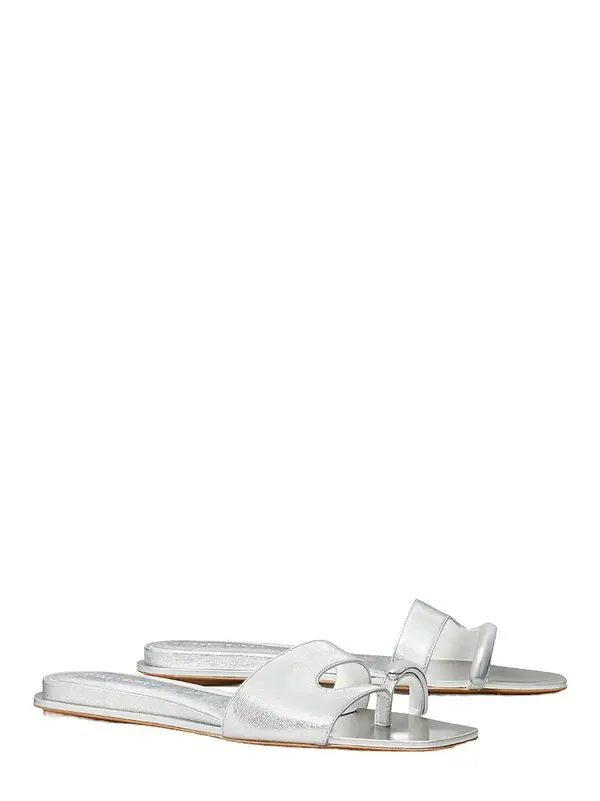 Tory Burch Pierced Slide Sandals - Bright Silver