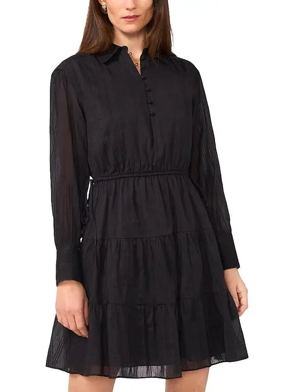 1.State Collared Button Front Shirt Dress - Rich Black